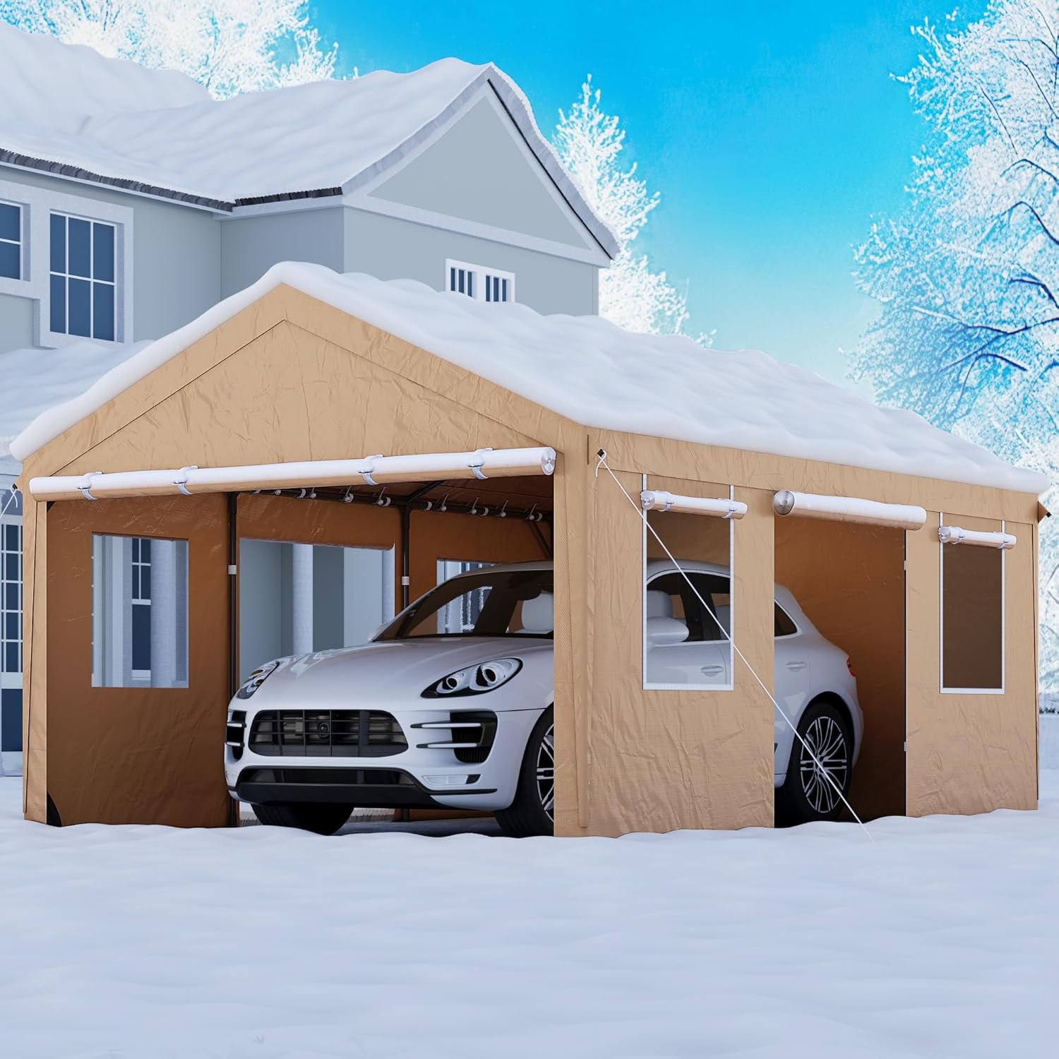 SANWAY Heavy Duty Carport with Removable Sidewalls & Doors, Portable ...